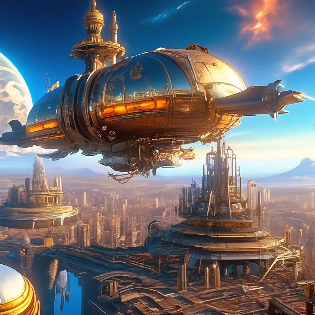 "Zeppelin airship and other fantastic flying machines over the city of ...