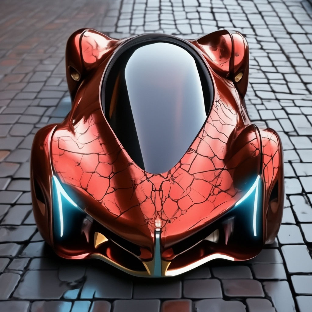 "Fantastic bionic car concept in red lizard, front view from above ...