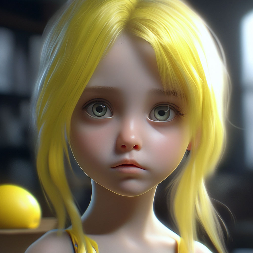 "Mega-cute lemon girl, silk hair, mischievous eyes, with shiny clearly ...
