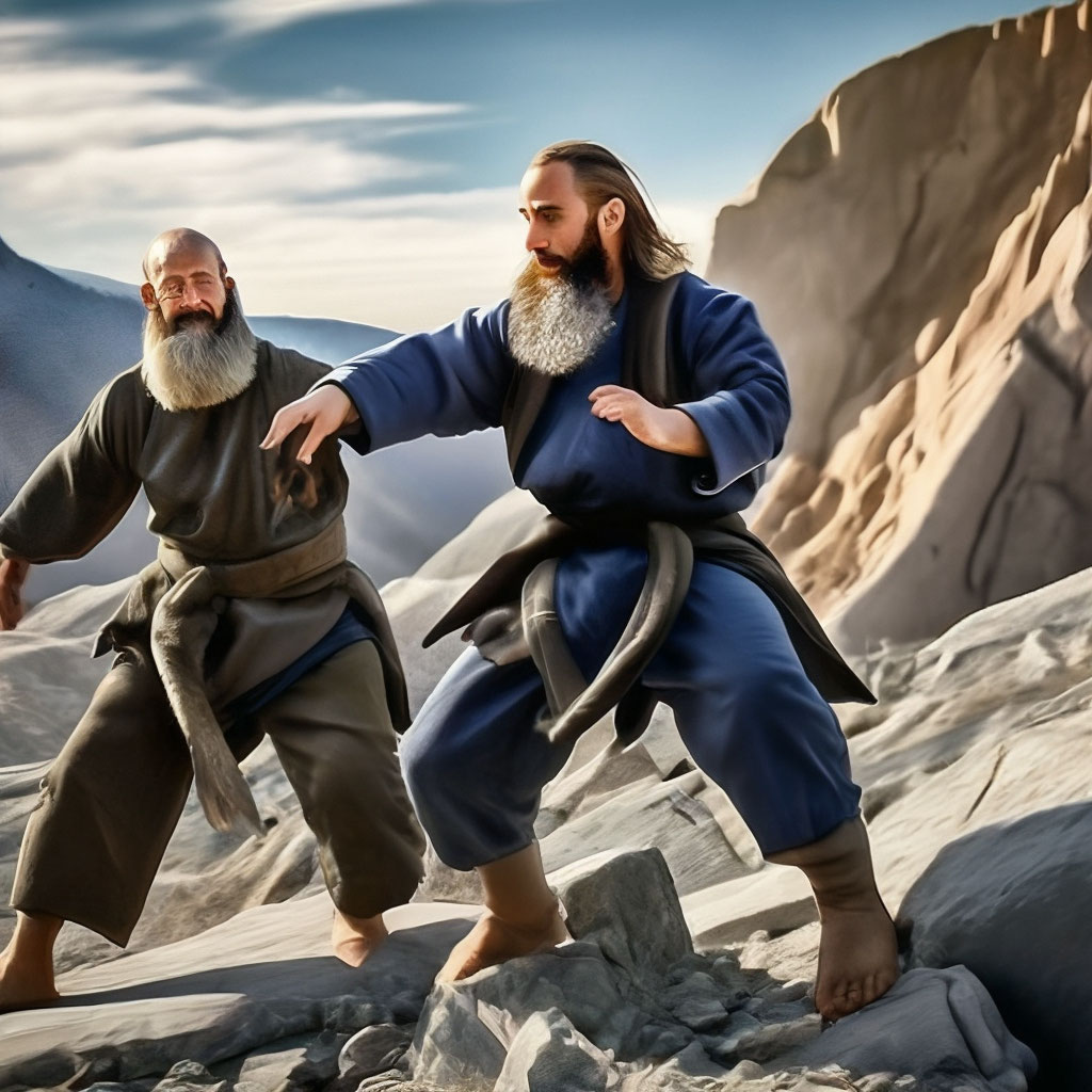 "Professional photo. Two bearded geologists met a master who taught ...