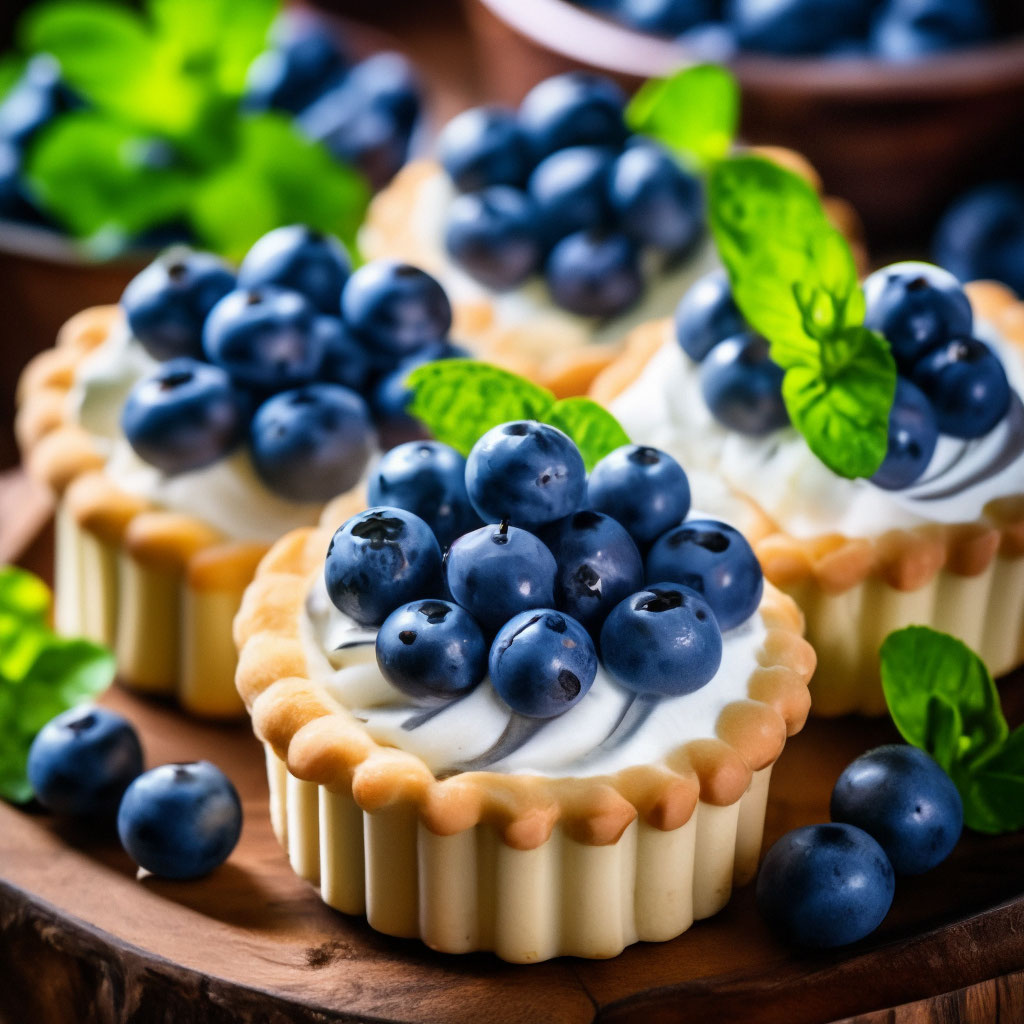 "Baskets of shortbread dough,cottage cheese cream, blueberries, mint ...