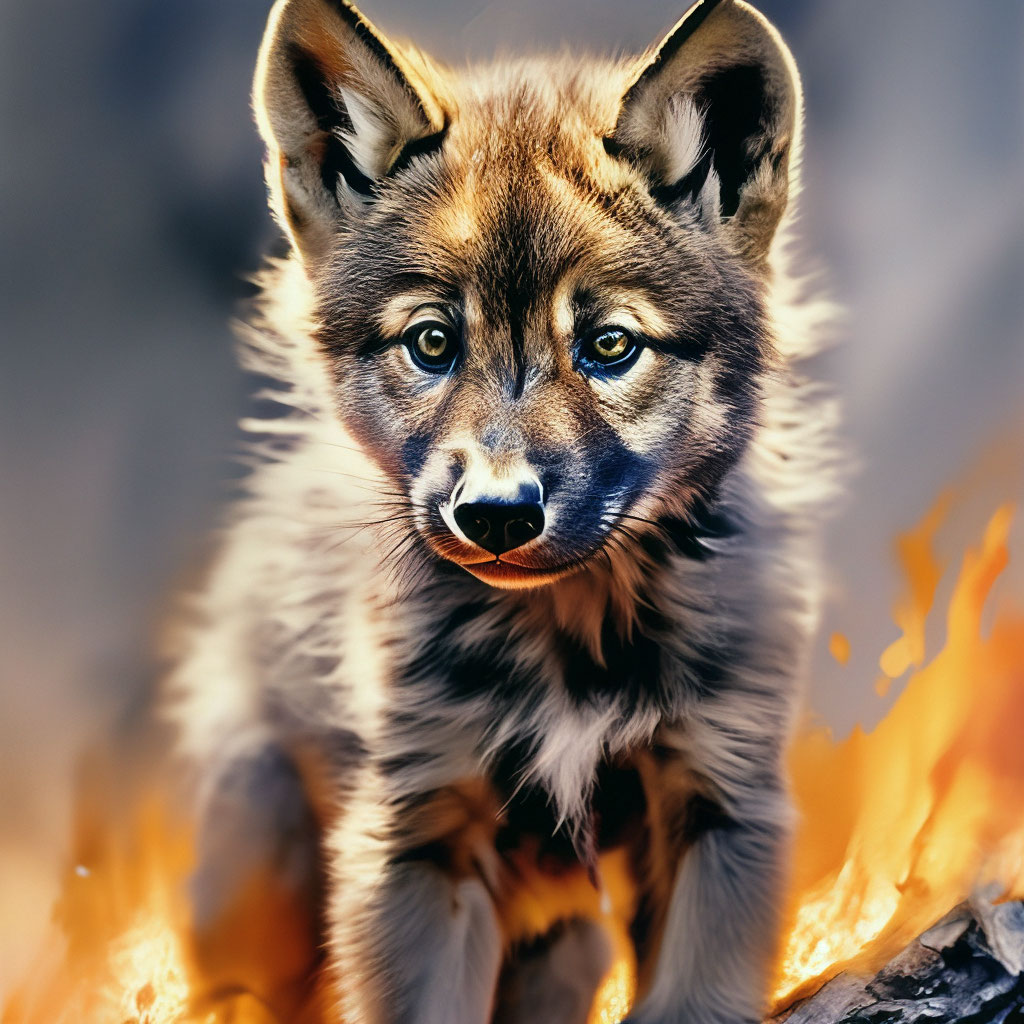 "The fire wolf cub is very cute" — image created in Shedevrum