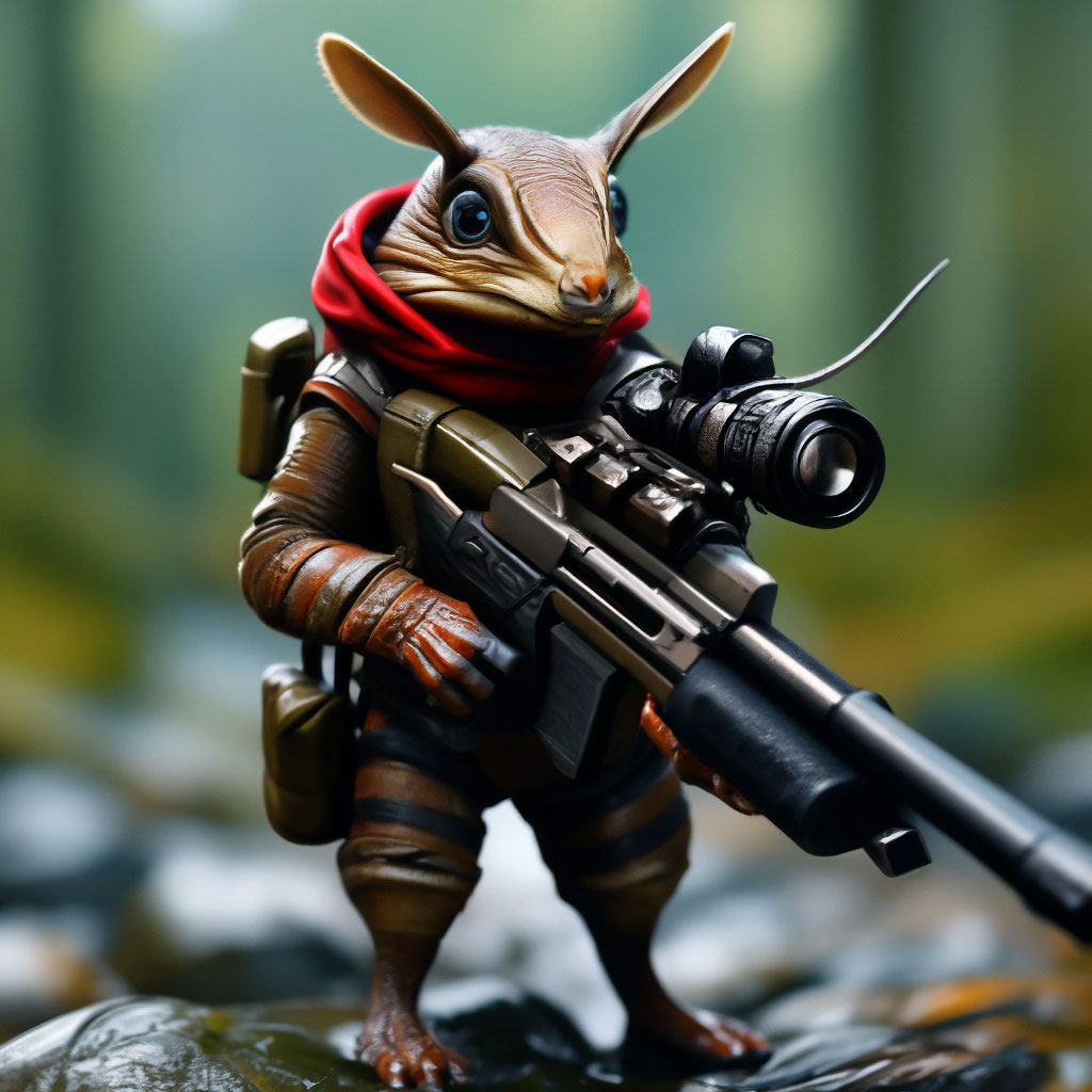 "Anthropomorphic snail sniper" — image created in Shedevrum