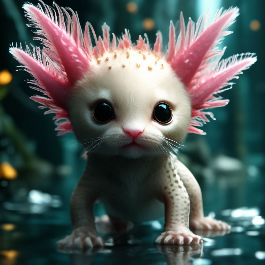 "Axolotl + cat" — image created in Shedevrum
