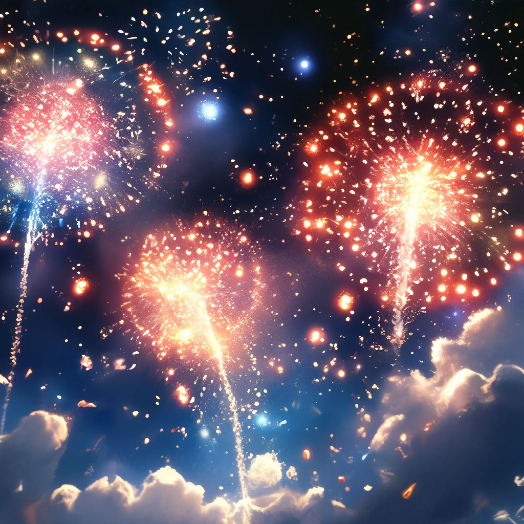"Fireworks in space" — image created in Shedevrum