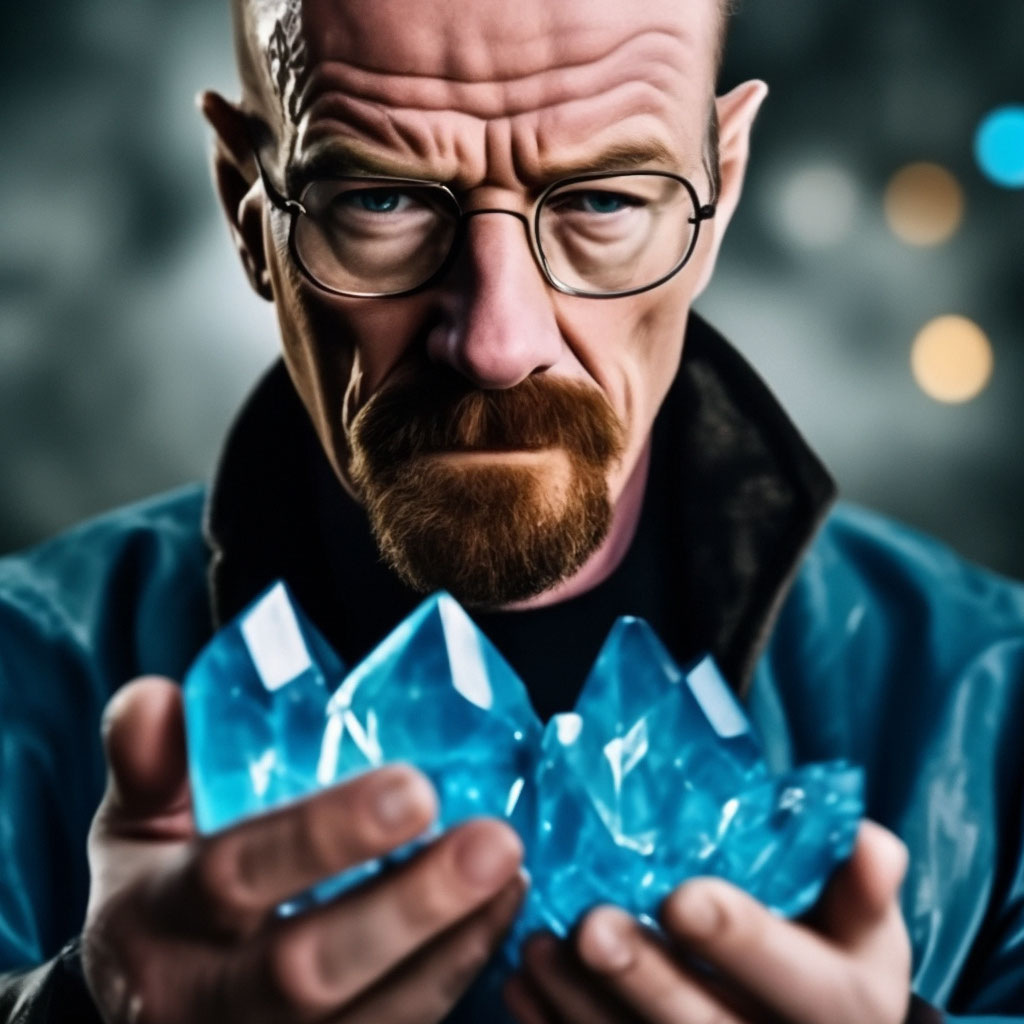 "Breaking bad bryan cranston, holding blue crystals at arm's length ...