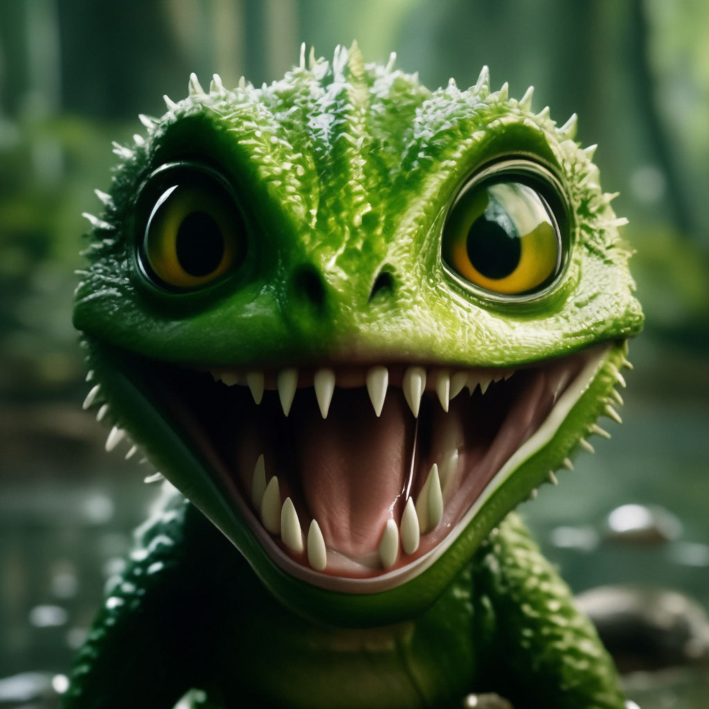 "Toothy green Gene, huge eyes, big teeth, kindness and sweetness itself ...