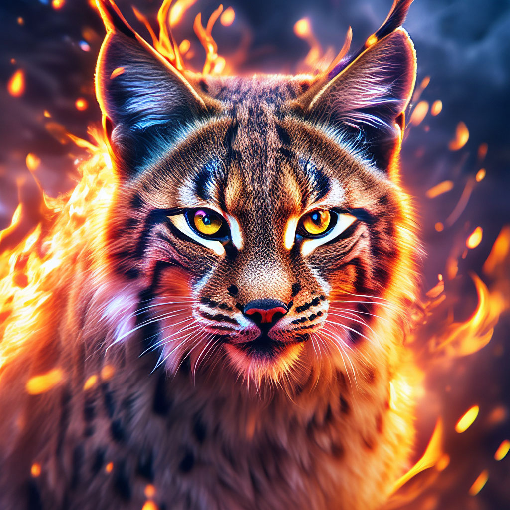 "Lynx,fiery eyes, sparkling with flames, realistic,beautiful,realistic ...