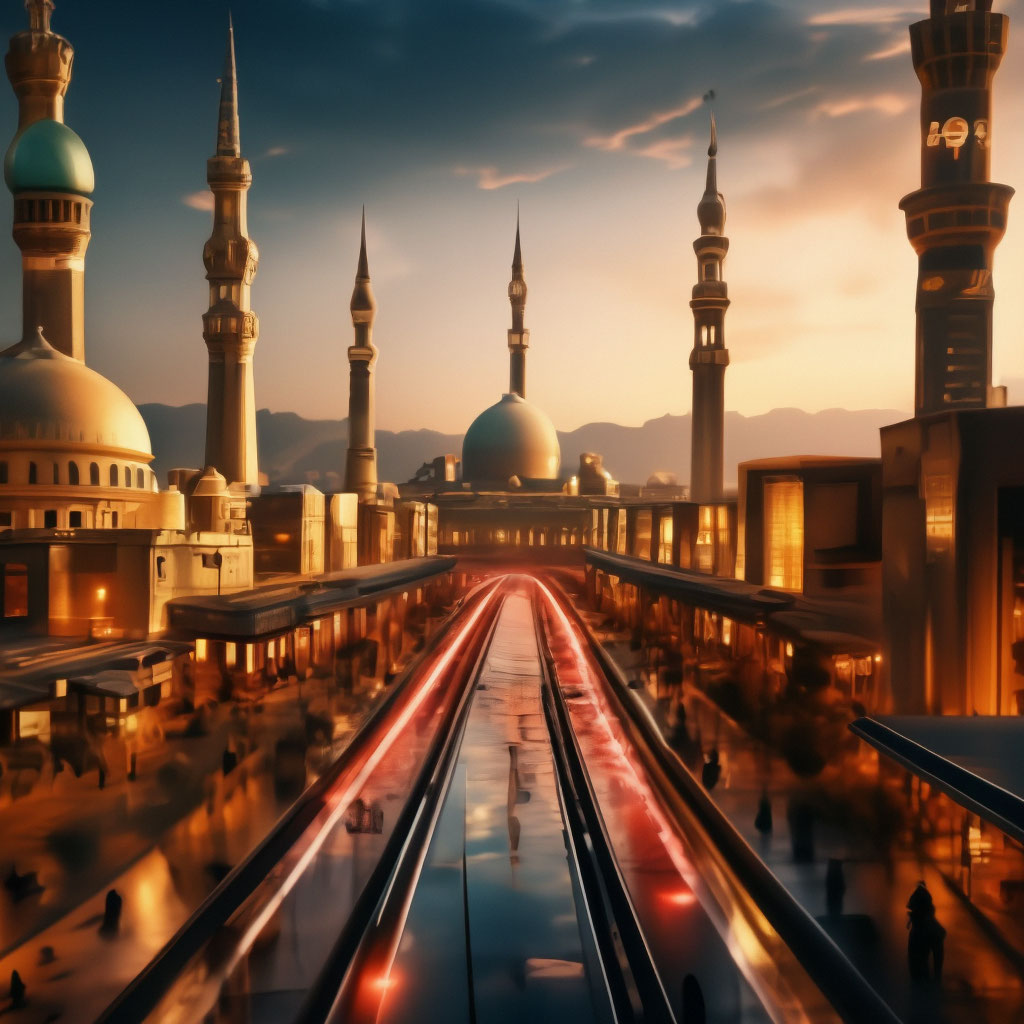 "The city of Qom in the next thousand years. Light . Happy colors . The ...