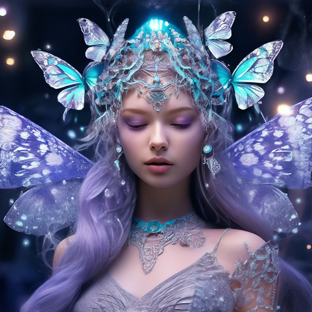 "Lumen: Galactic dust, a butterfly girl, an intricate tiara, a tangle ...