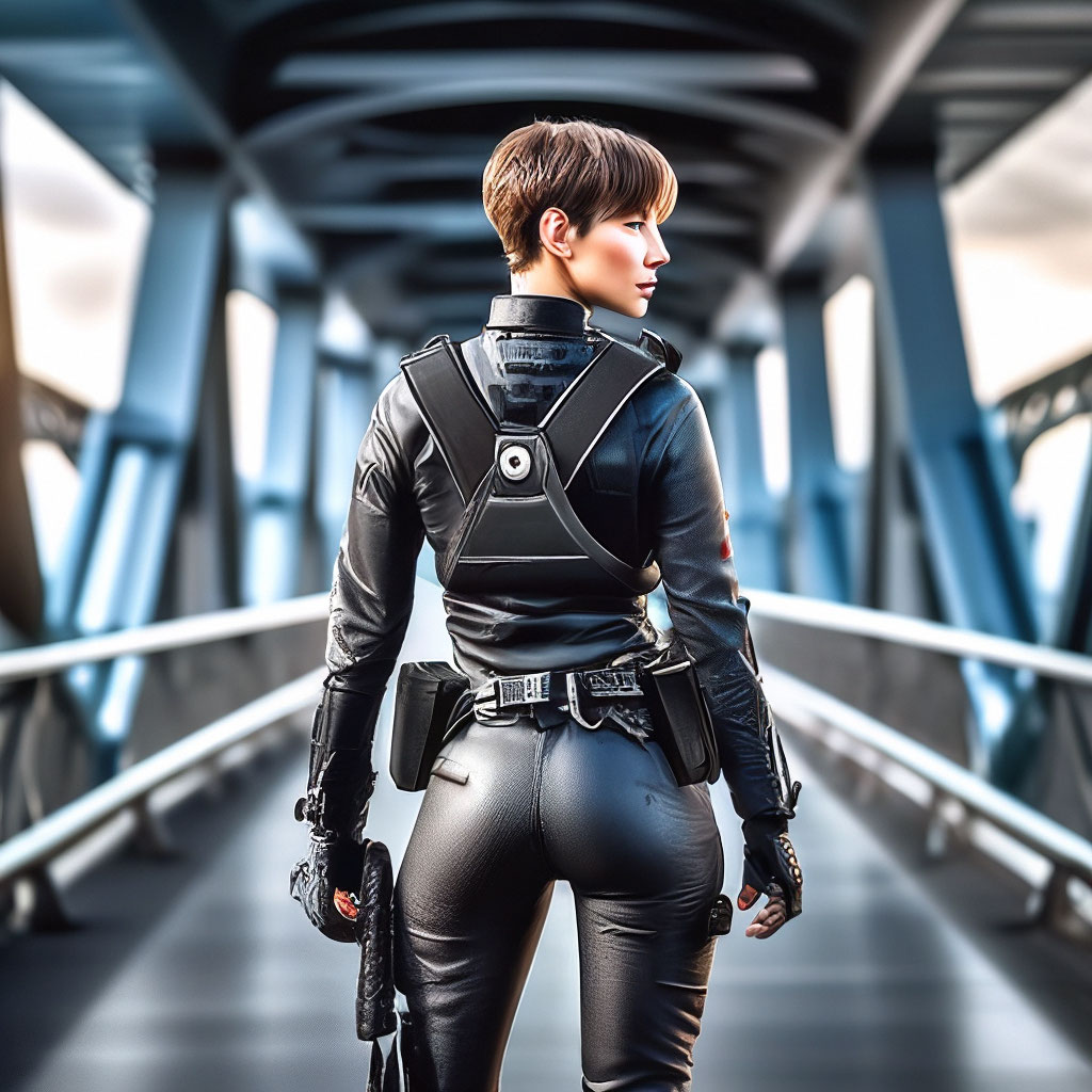 "Cool female special agent in a female harness and black leather pants ...
