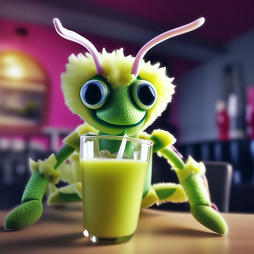 "Funny creep plush fluffy mantis, drinking juice, funny eyes, funny ...