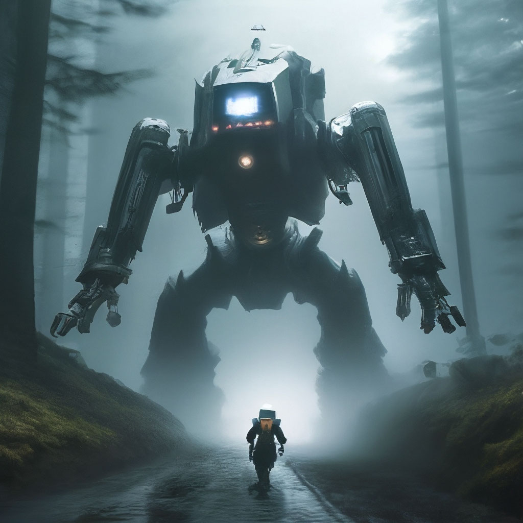 "Robot astronaut racing on a horror spaceship" — image created in Shedevrum