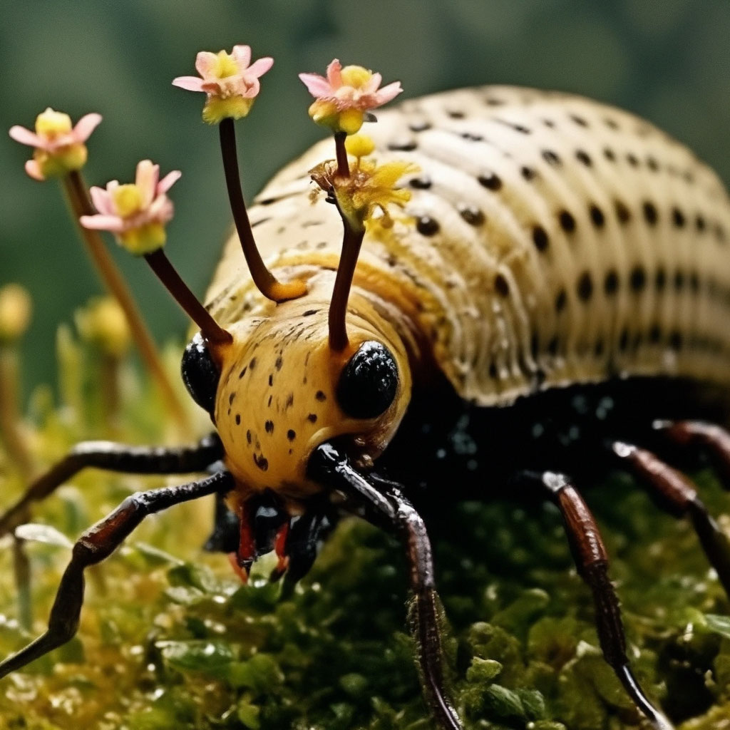 "The most disgusting insects. slug, a wreath of small flowers on the ...