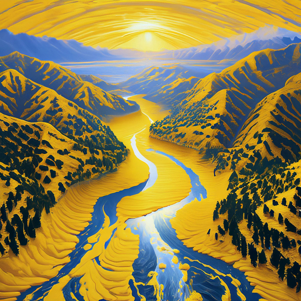 "Golden river" — image created in Shedevrum