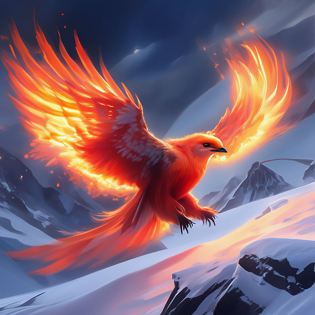 "A firebird in flight among the snows of Antarctica" — image created in ...