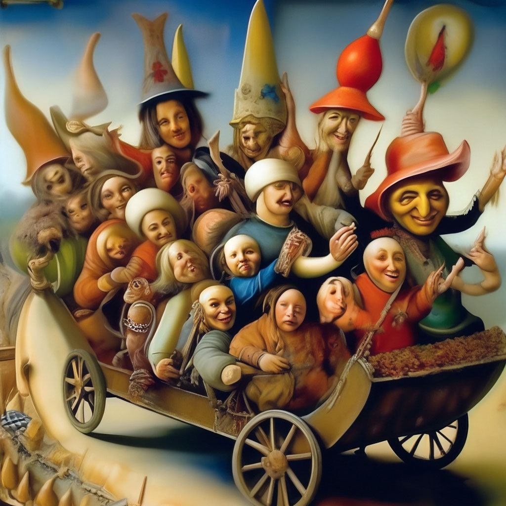 "Fantastic people from Hieronymus Bosch's paintings are sitting in a ...