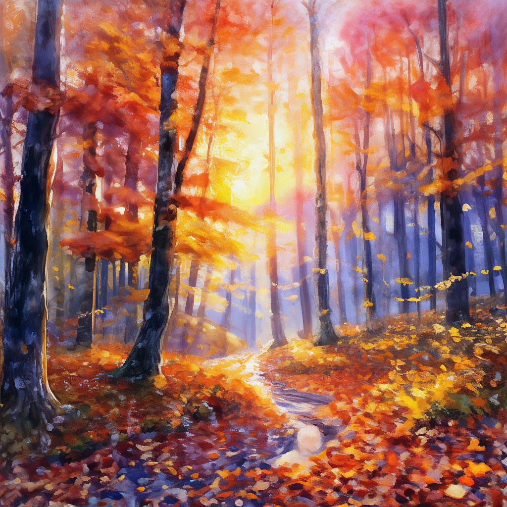 "Watercolor drawing, photorealism, realistic, autumn forest in the ...