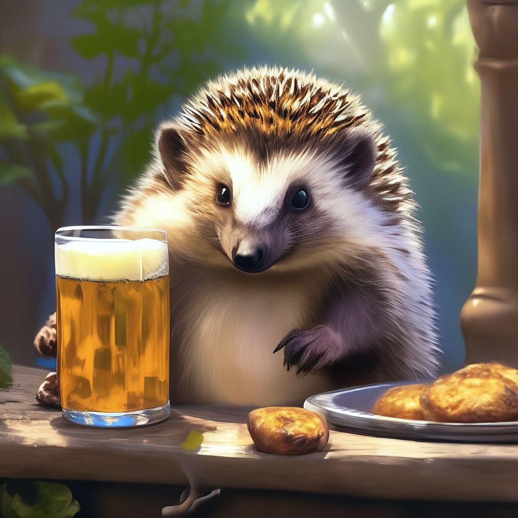 "Hedgehog with beer" — image created in Shedevrum