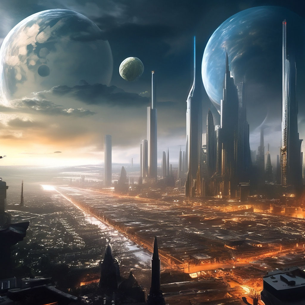 "The city of a thousand planets" — image created in Shedevrum