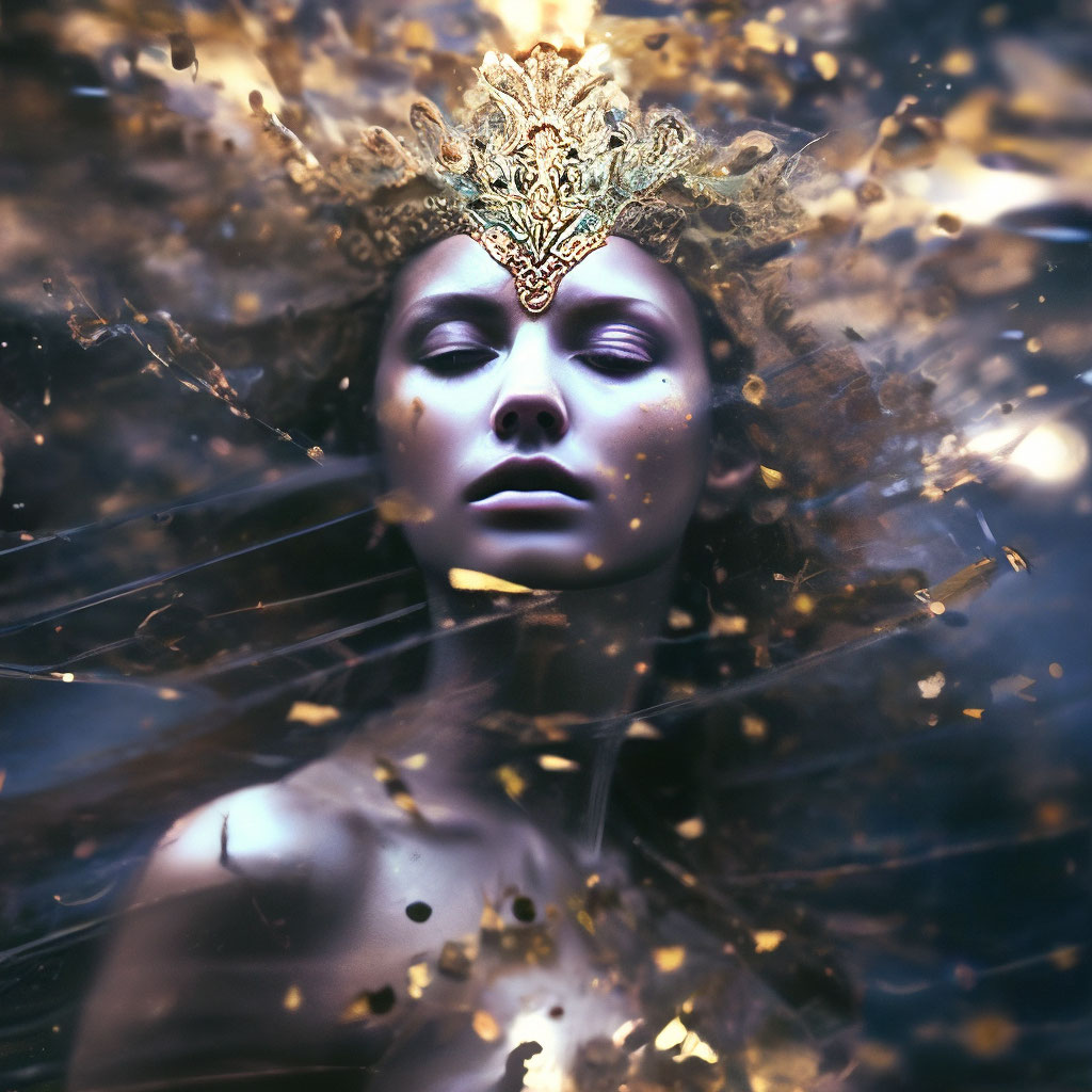 "Persephone, ancient greek,splashes, splinters, multi-exposure ...