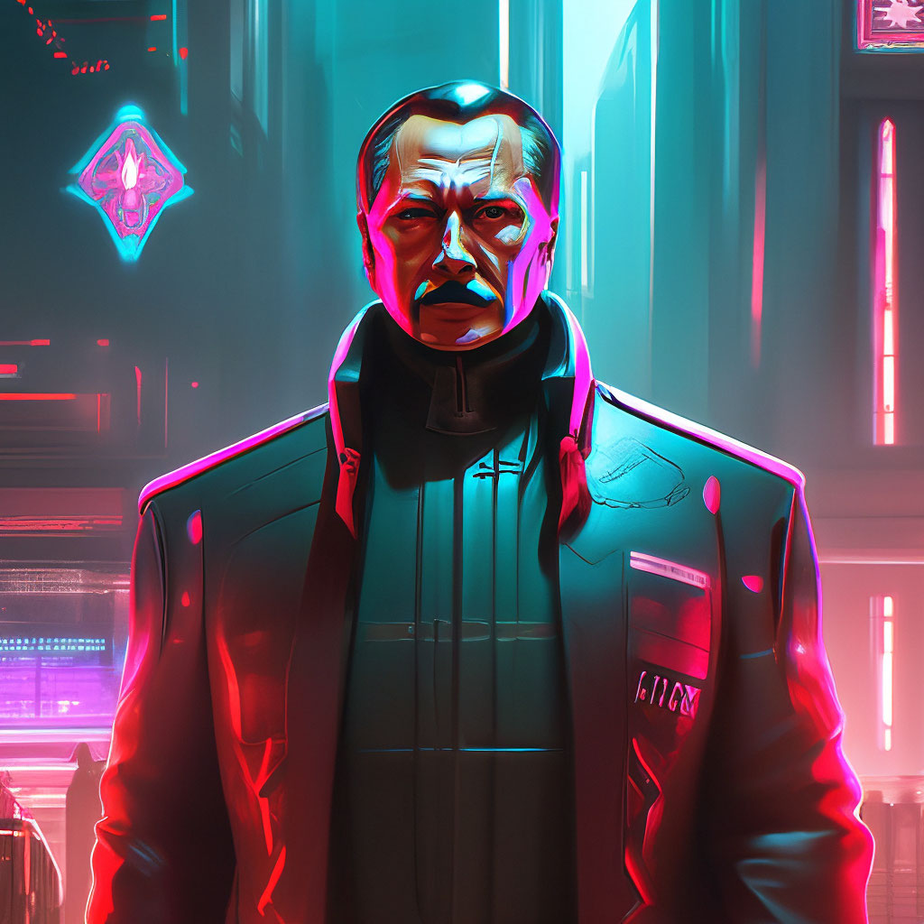 "The head of the USSR in the cyberpunk style" — image created in Shedevrum
