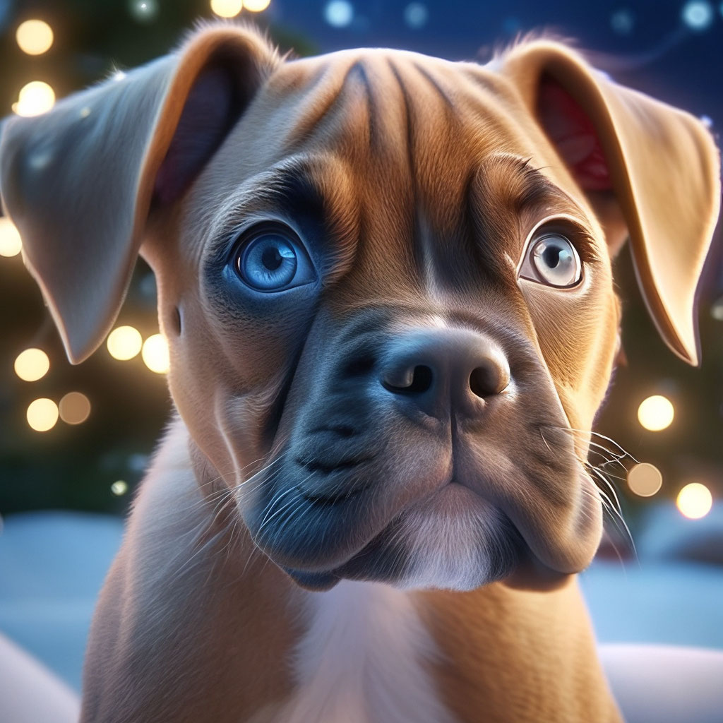 "Christmas, dogs Hyperrealism, a very cute boxer puppy with crystal ...