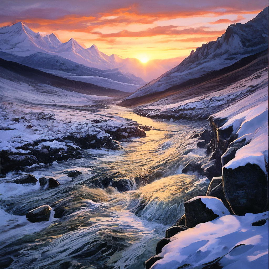 "Full frame, high resolution, ballpoint pen. sunset in the mountains ...
