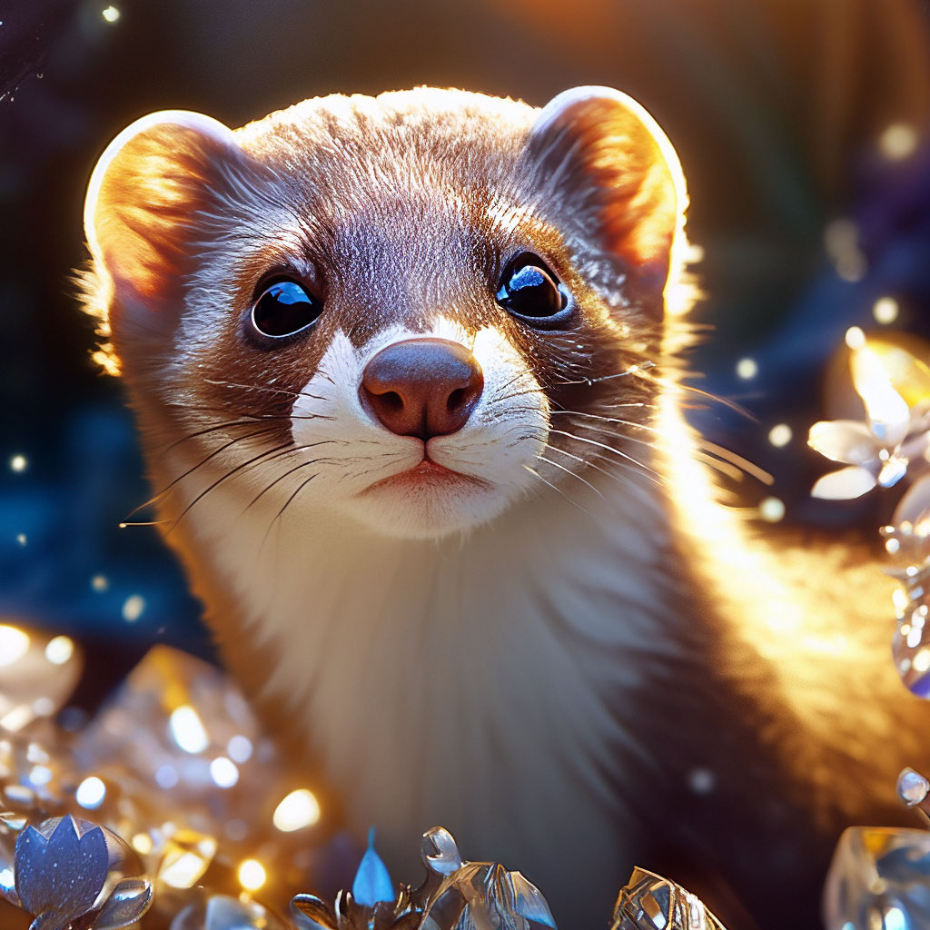 "Hyper realistic beautiful ferret or weasel with expressive brown eyes ...