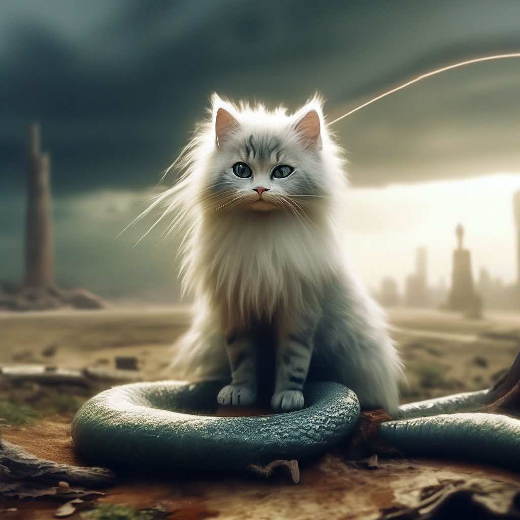 "Cute fluffy snake cat" — image created in Shedevrum