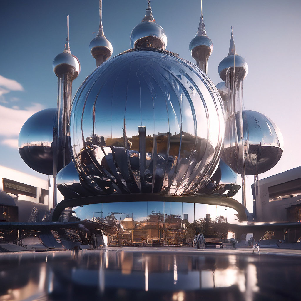 "Alien castle of buildings in the form of balls of glass and metal ...