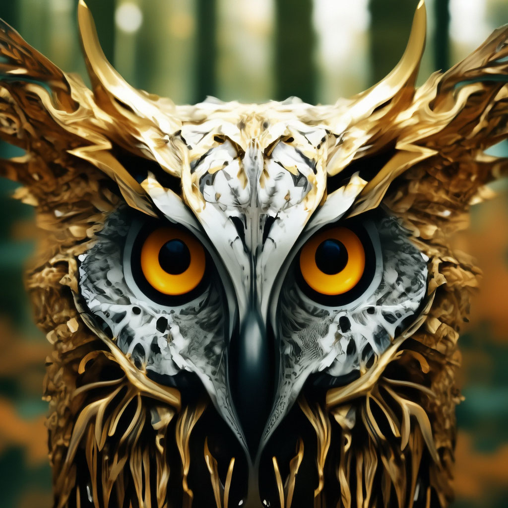 "Alien creature, fox skeletal structure and owl features, in the forest ...