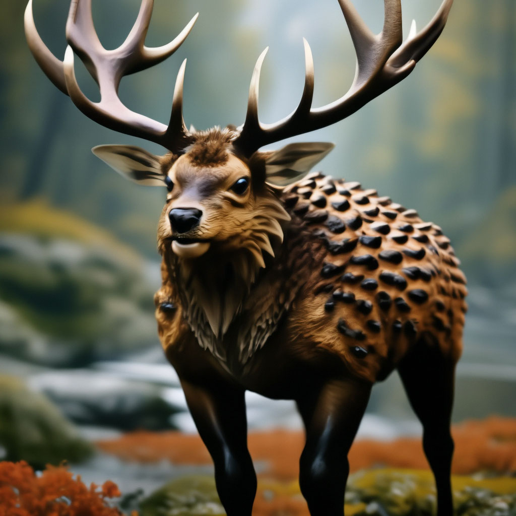 "A hybrid of an elk and a toad" — image created in Shedevrum