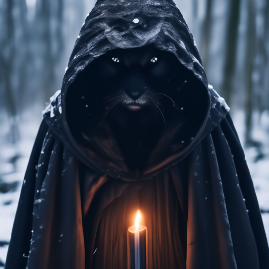 "A weakened beast in a black cape with hungry eyes against the ...