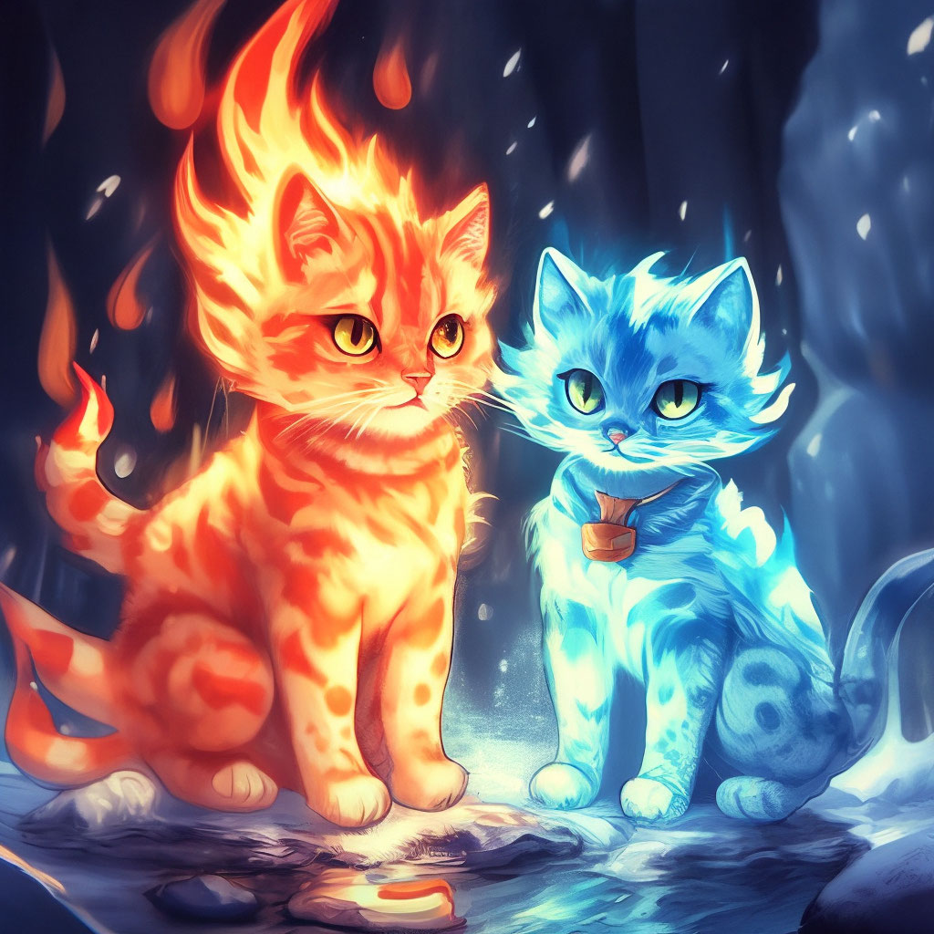 "Fire and ice cat. two cats" — image created in Shedevrum