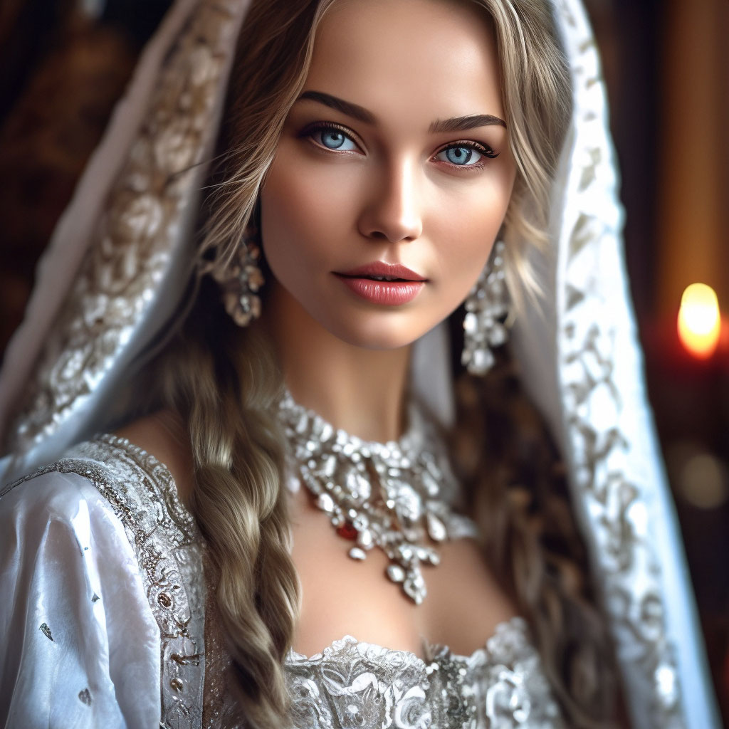 "Beauty in Russian folk wedding clothes, in white hyperrealism ...