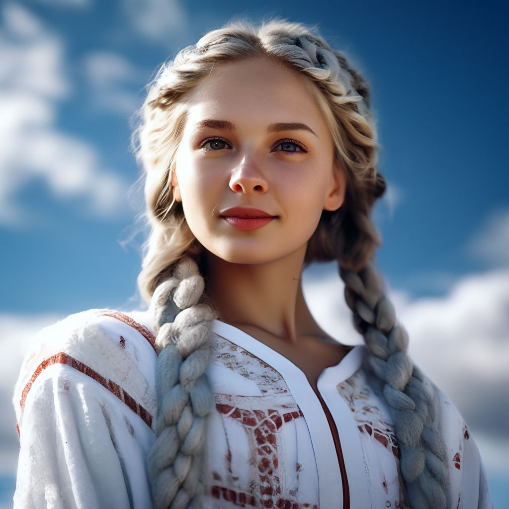 "Beautiful Russian girl with white braided hair, high detail, ISO 100 ...