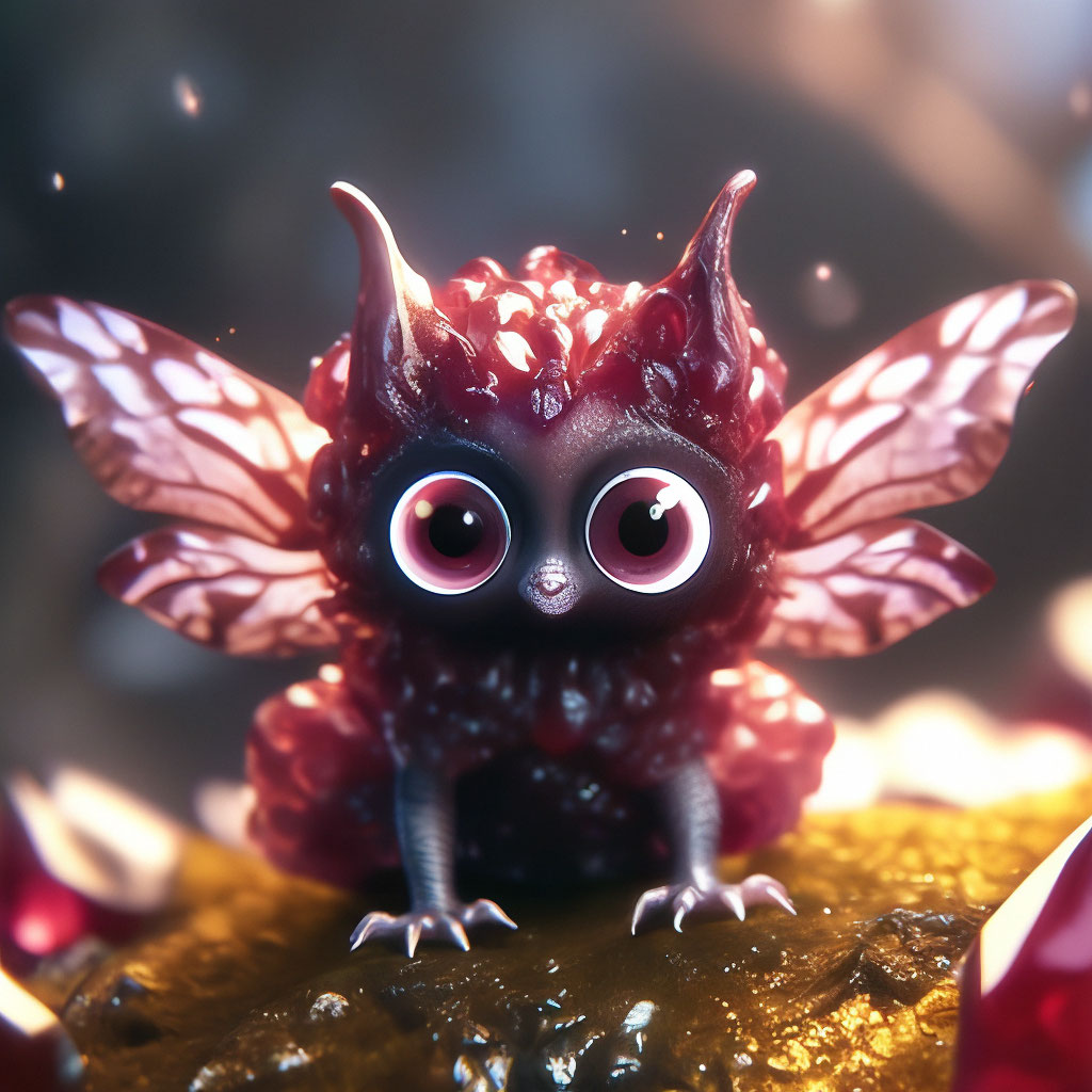 "Cute fluffy creepy creature with big black eyes,with butterfly wings ...