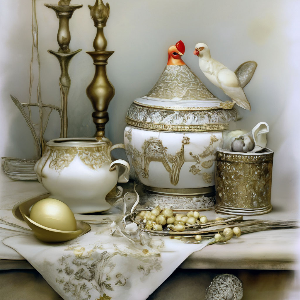 "Tsked at the chicken white, pistachio, porcelain watercolor, ink ...
