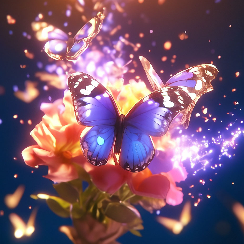 "Static bouquet a flower from which many twinkling butterflies fly out ...