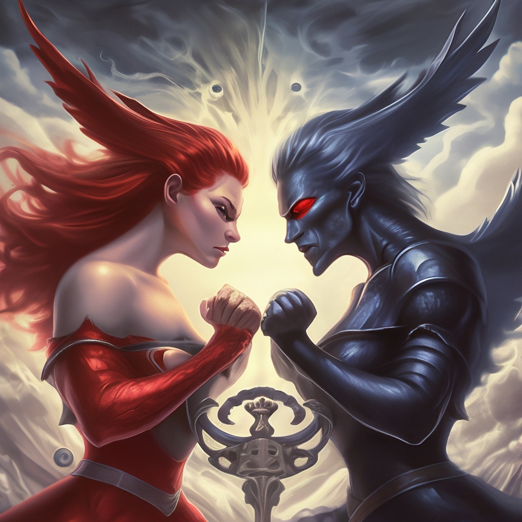 "Good versus evil" — image created in Shedevrum