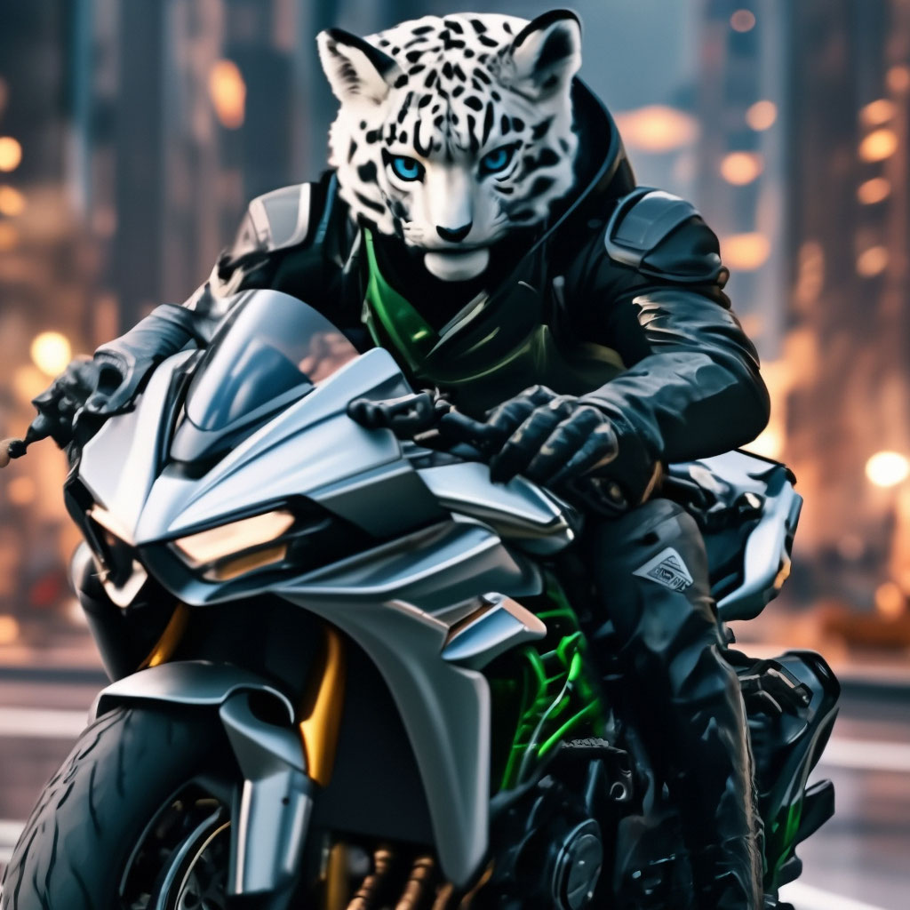 "Anthropomorphic snow leopard on ninja H2 R, motorcycle is fully ...