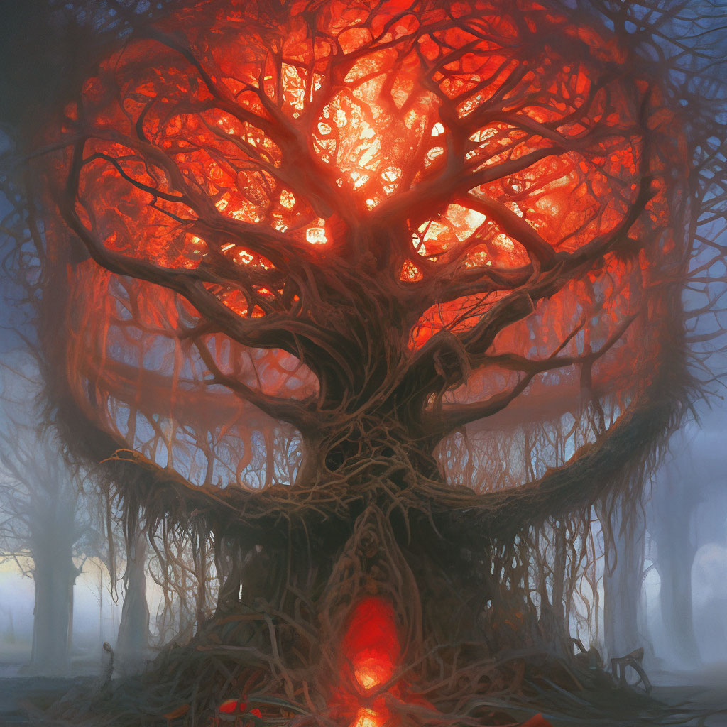 "Zdzislaw Beksinski, grotesque, ancient tree of Eden, dense crown of ...