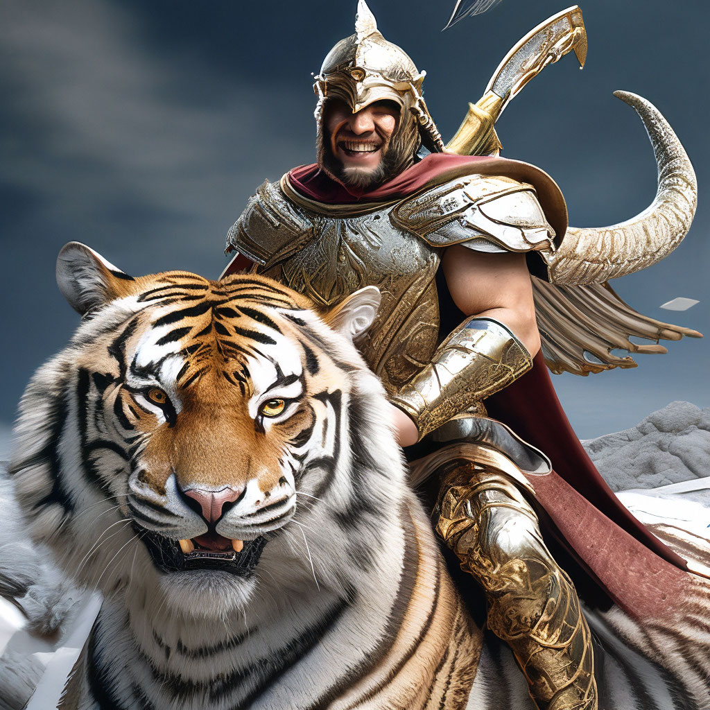 "Hyper-realistic ,roman spartan ,with sword,shield and armor,riding a ...
