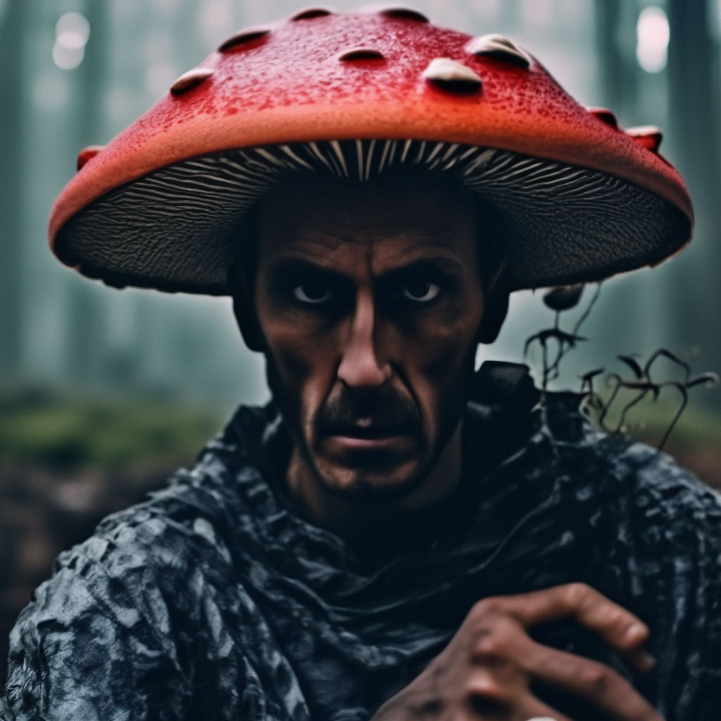 "Creepy symbiosis of mushroom and man, dark, horror, tin, fear ...
