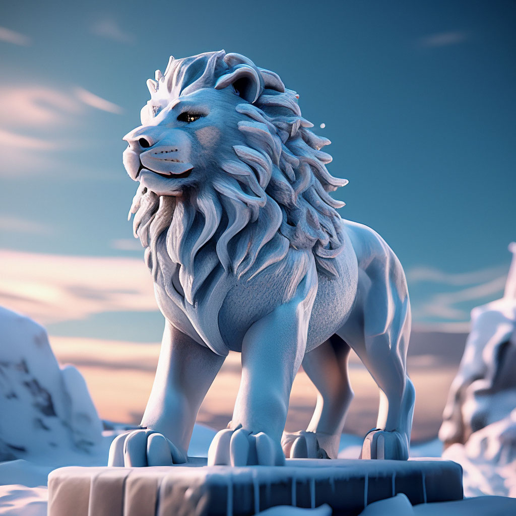 "Beautiful ice lion statue" — image created in Shedevrum