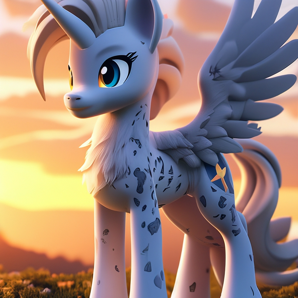 "My little pony. Grey pony speckled with horn and wings male, with dark ...