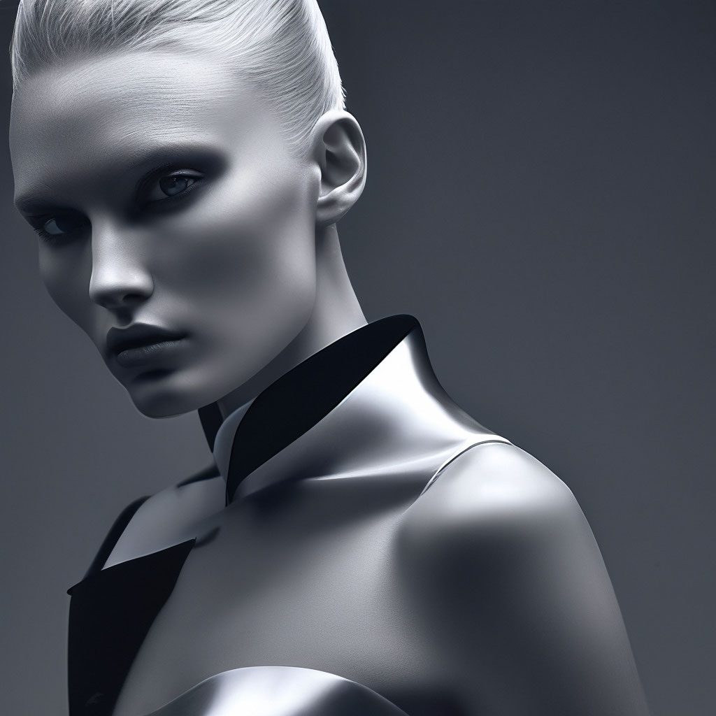 "Generate a photorealistic image of a high-fashion model posing in a ...
