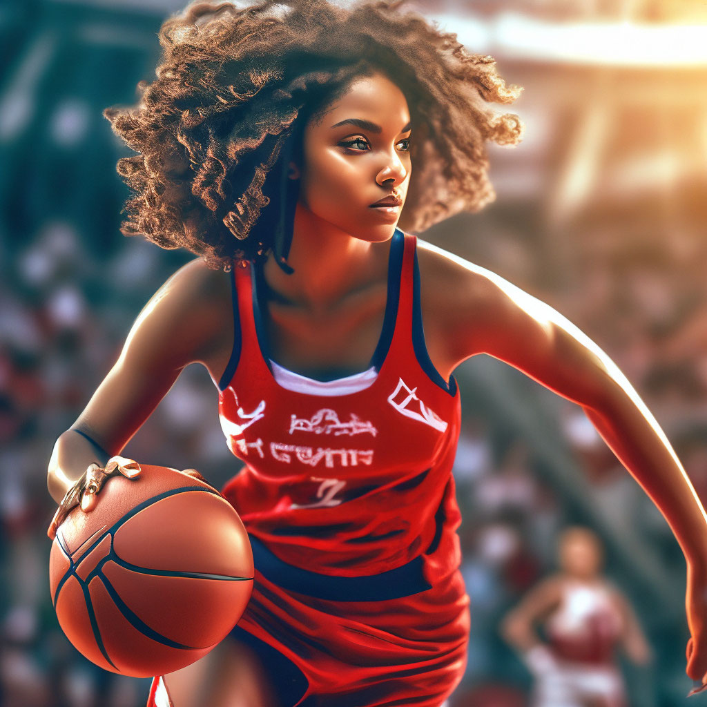 "At the game A basketball player girl, very beautiful, long powerful ...