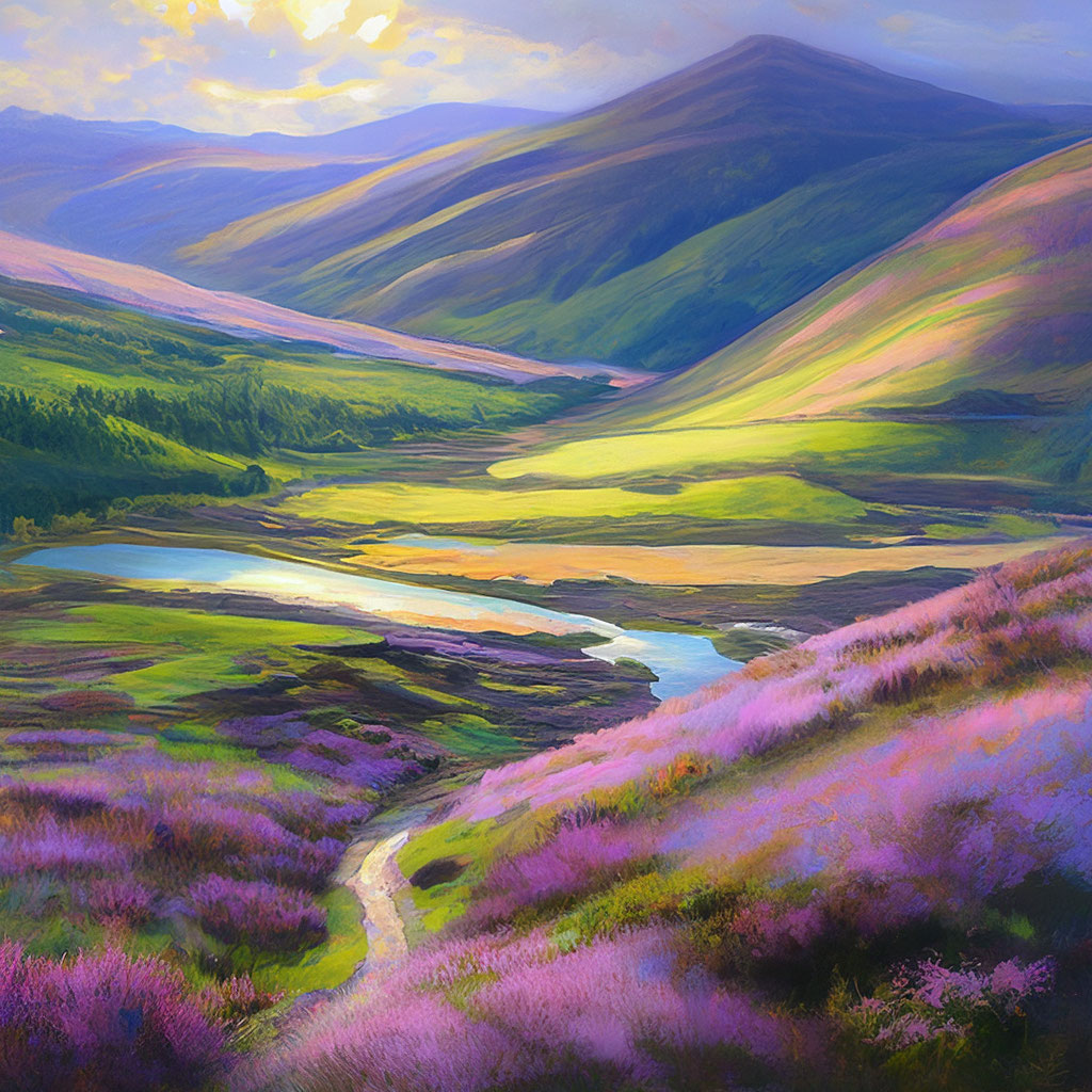 "Heather Highlands landscape, consonance, pastel, drawing, mother-of ...